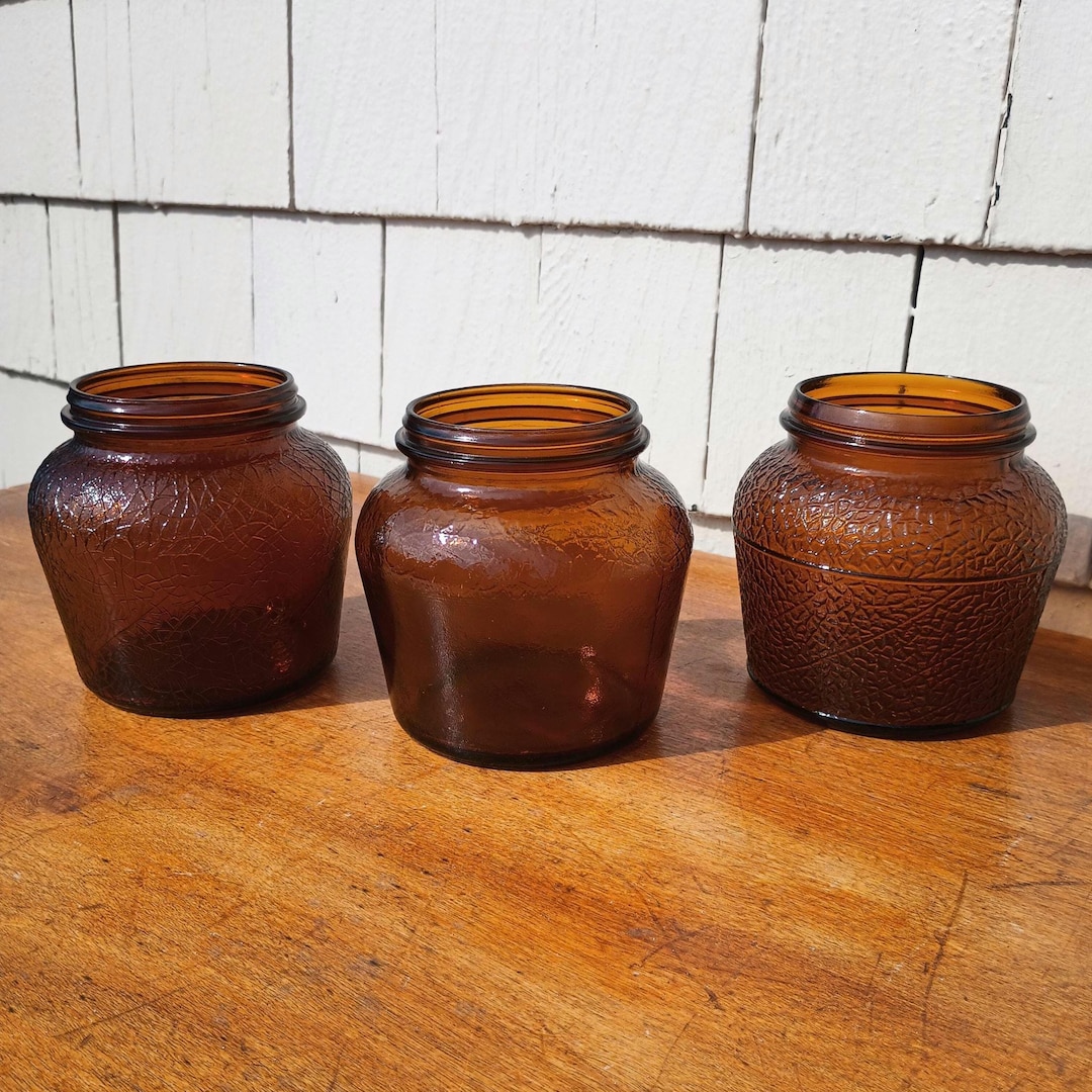 Group of Three Vintage Brown Glass Jars - Textured Glass - Etsy