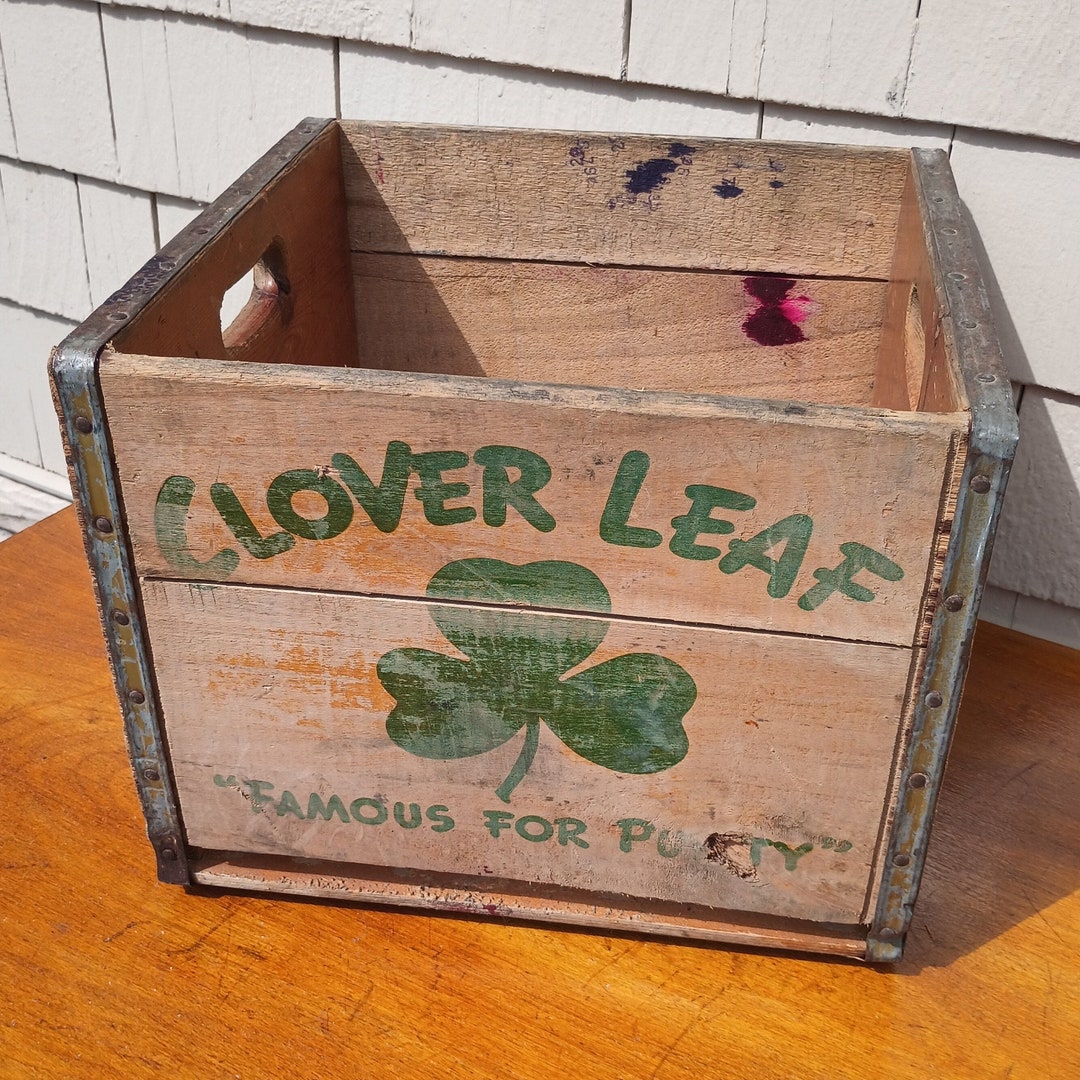 Vintage Wooden Milk Crate - Clover Leaf Creamery - "famous for Purity ...