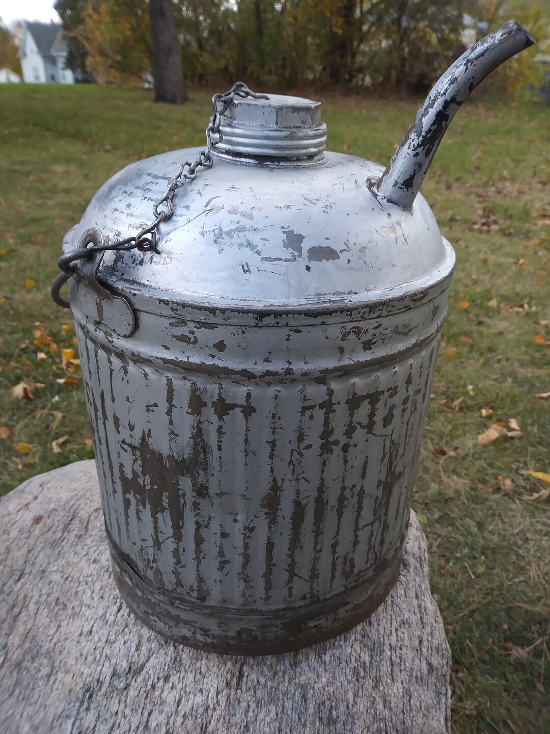 Vintage Silver Oil Can With Wooden Handle - Rustic, Farm or Industrial ...