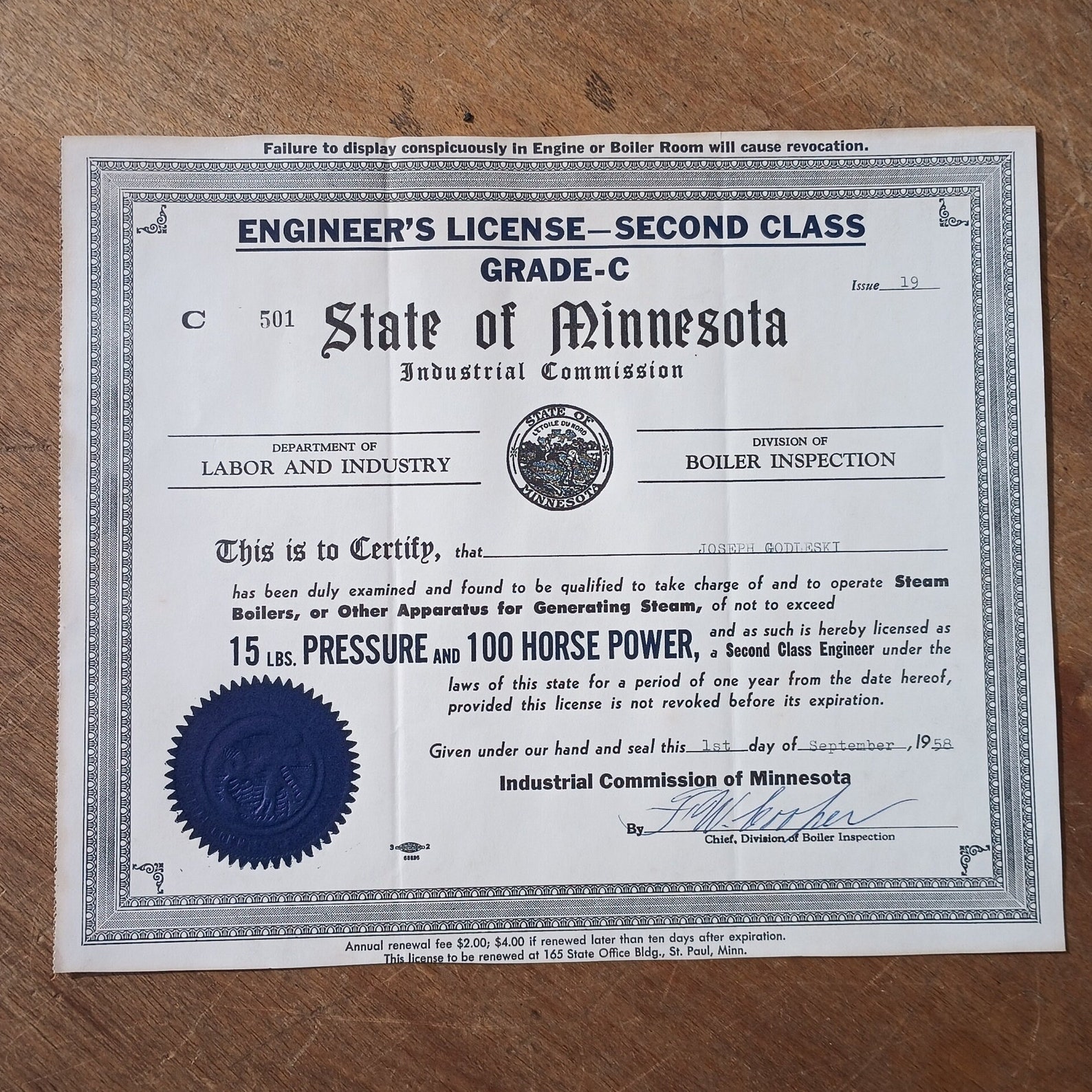 Vintage Framed Engineer's License - State of Minnesota, 1958 - Etsy