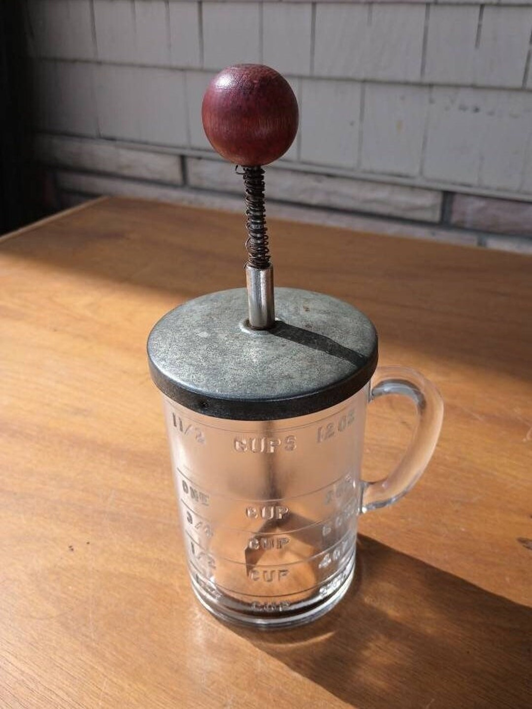 Vintage Kitchen Chopper With Red Wooden Handle and Glass Measuring Cup ...