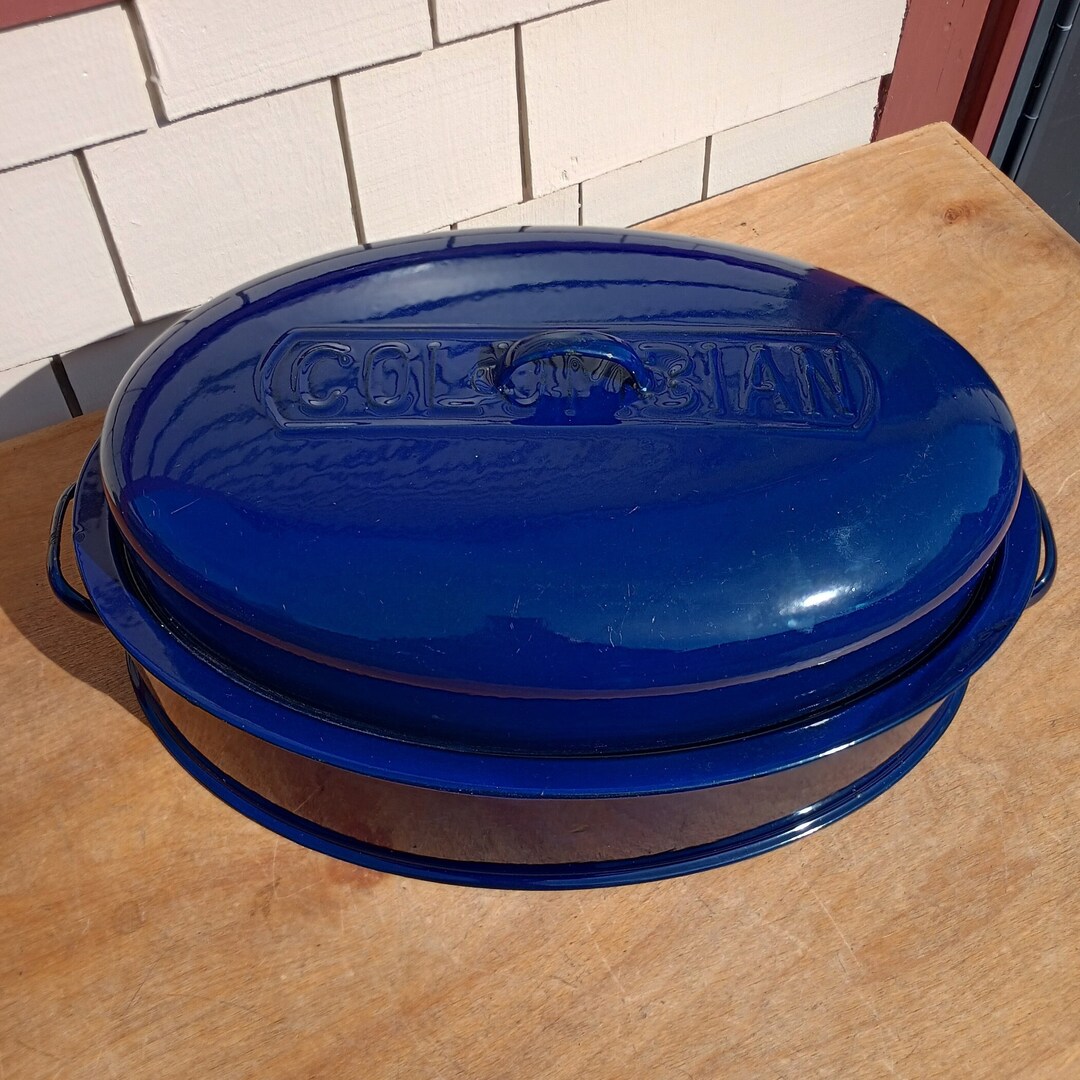 Vintage Columbian Enamelware Roaster - Beautiful Cobalt Blue- Reserved ...