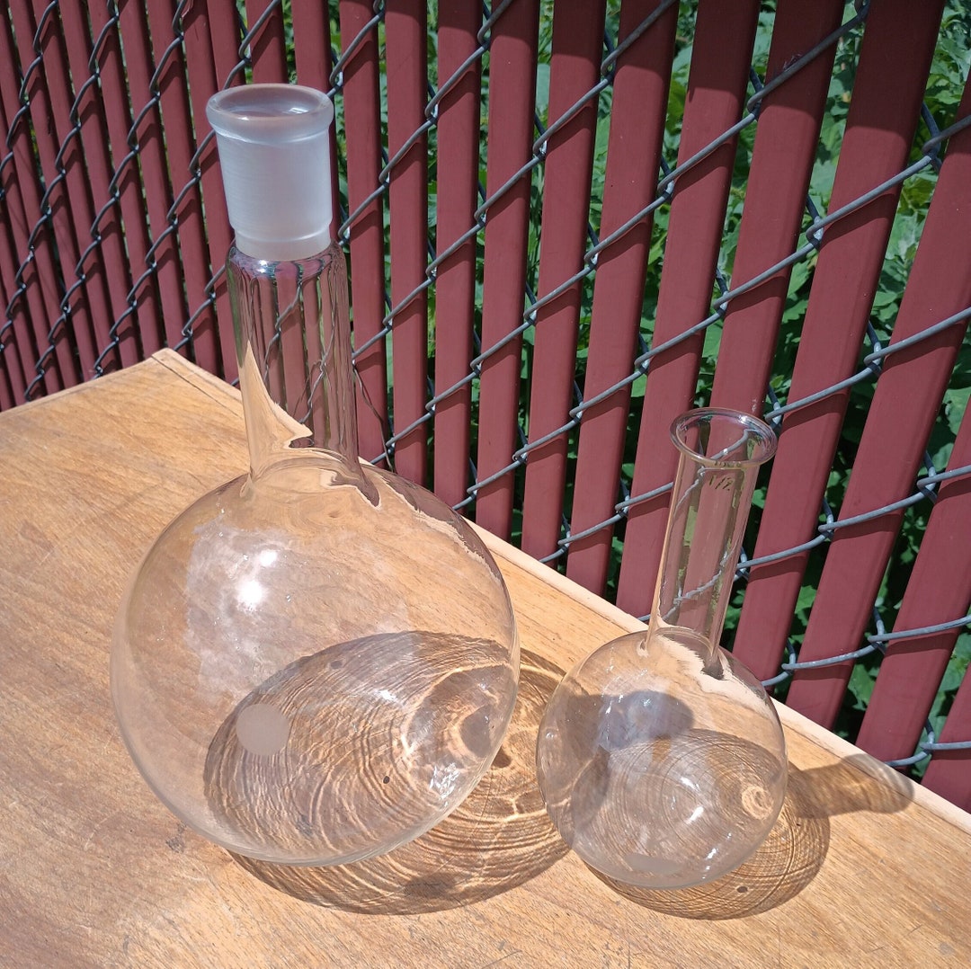 Two Vintage Long Neck Flasks With Flat Bottoms - Etsy