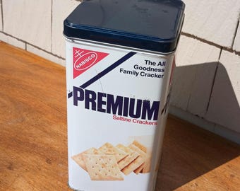Vintage 1970s Nabisco Premium Saltine Cracker Storage Tin Can Mid ...