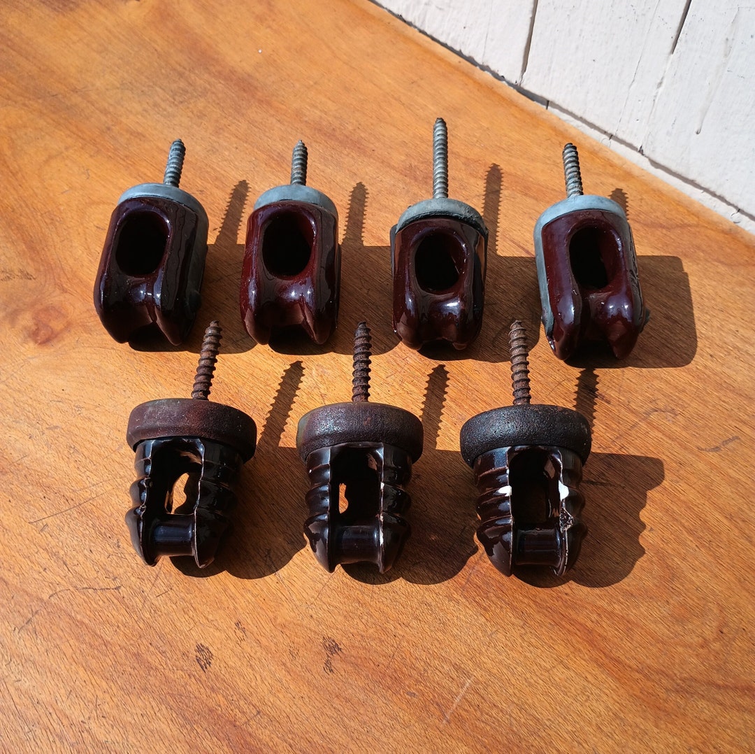 Seven Vintage Brown Ceramic Exterior Electric Line Holders - Decorative ...