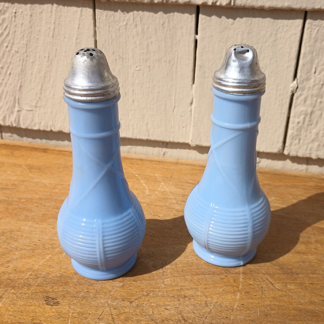 Vintage Blue Glass Salt and Pepper Shakers - Delphite - Etsy