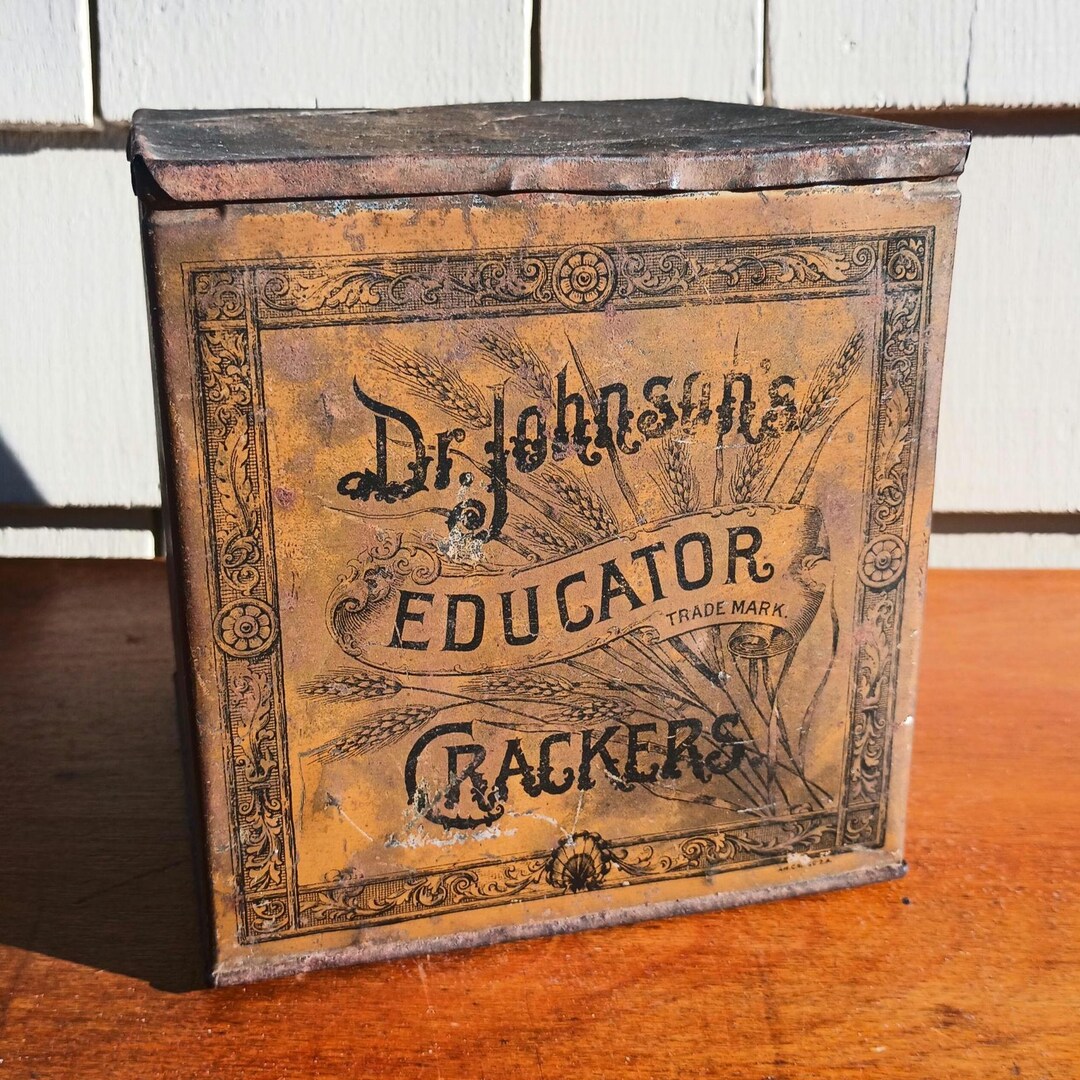 Vintage Cracker Tin With Hinged Lid - Dr. Johnson's Educator Crackers ...