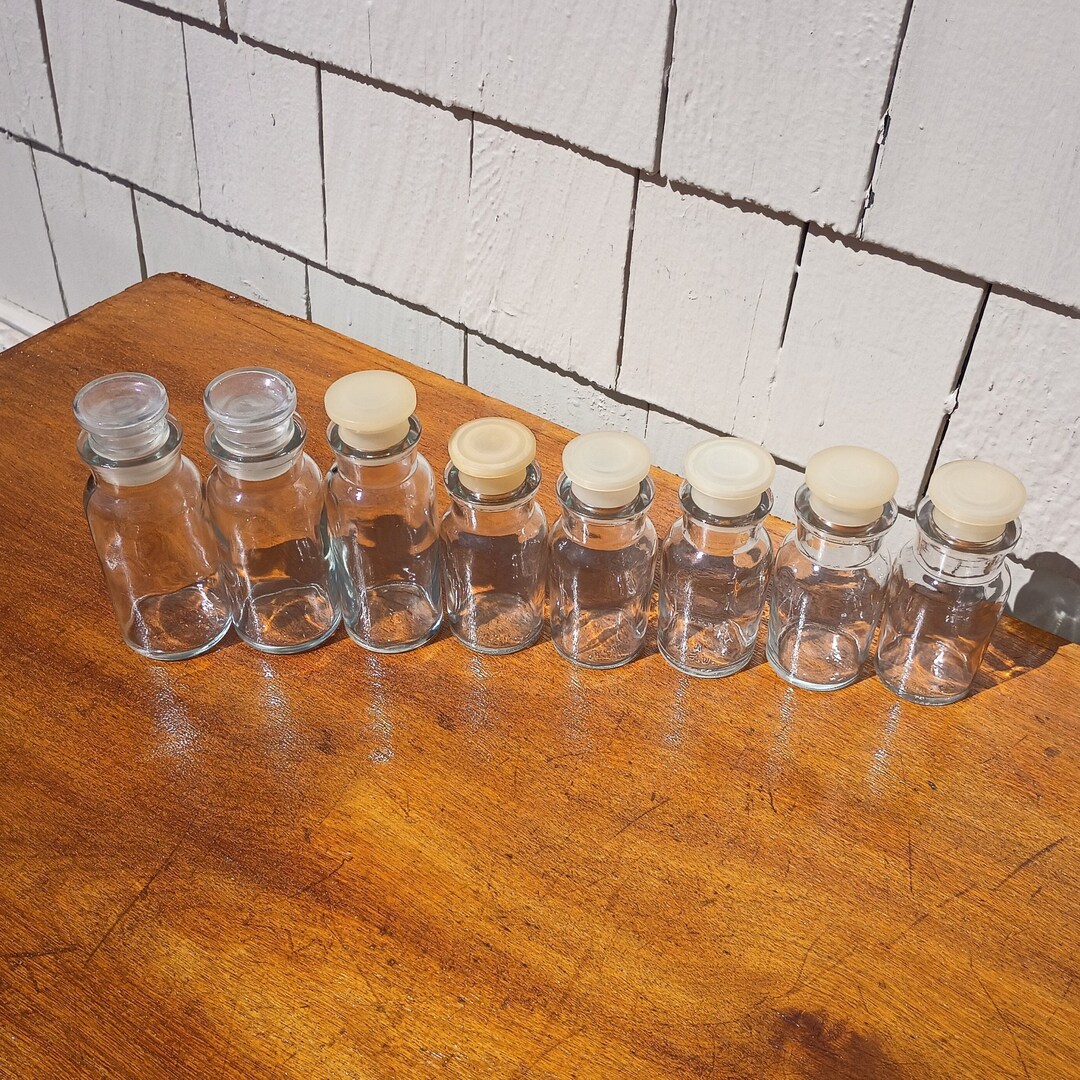 Group of 8 Small Vintage Glass Jars With Stoppers - Etsy