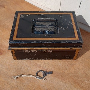 Vintage Locking Metal Box Black With Gold and Red Trim With Key - Etsy