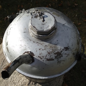 Vintage Silver Oil Can With Wooden Handle - Rustic, Farm or Industrial ...