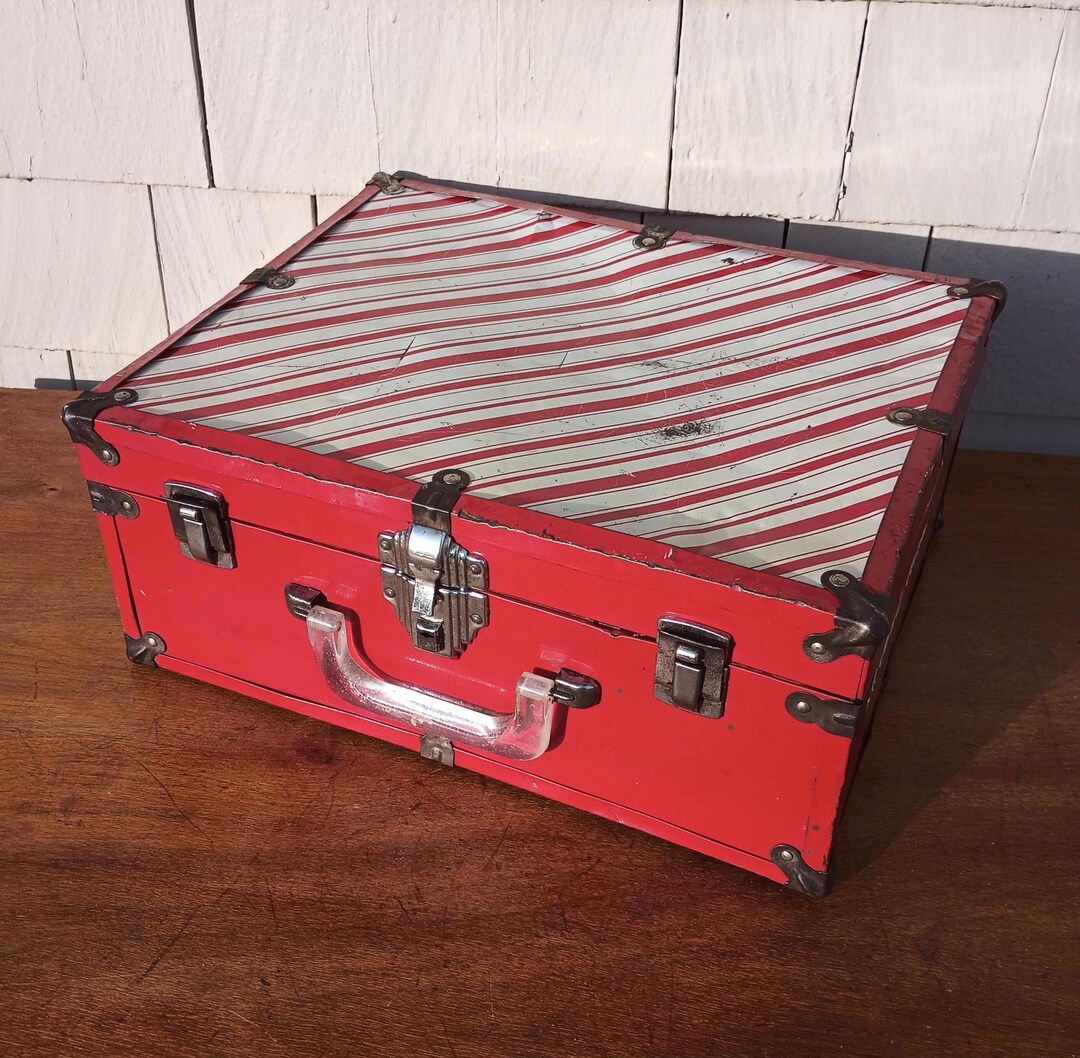 Vintage Metal Box With Red and White Stripes - Etsy
