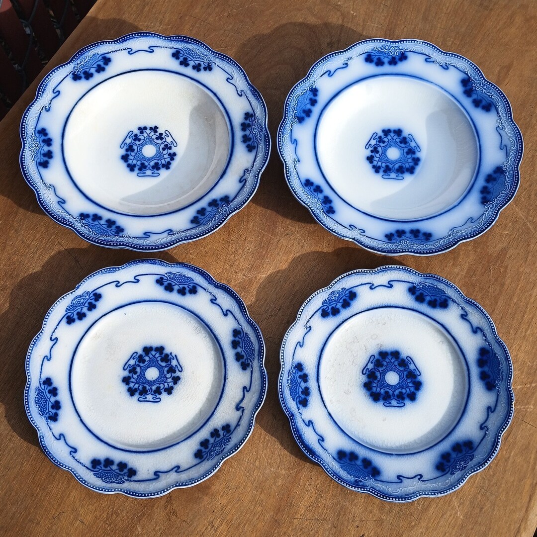 Vintage Flow Blue Plates and Bowls - Group of 4 - W.H. Grindley - Etsy
