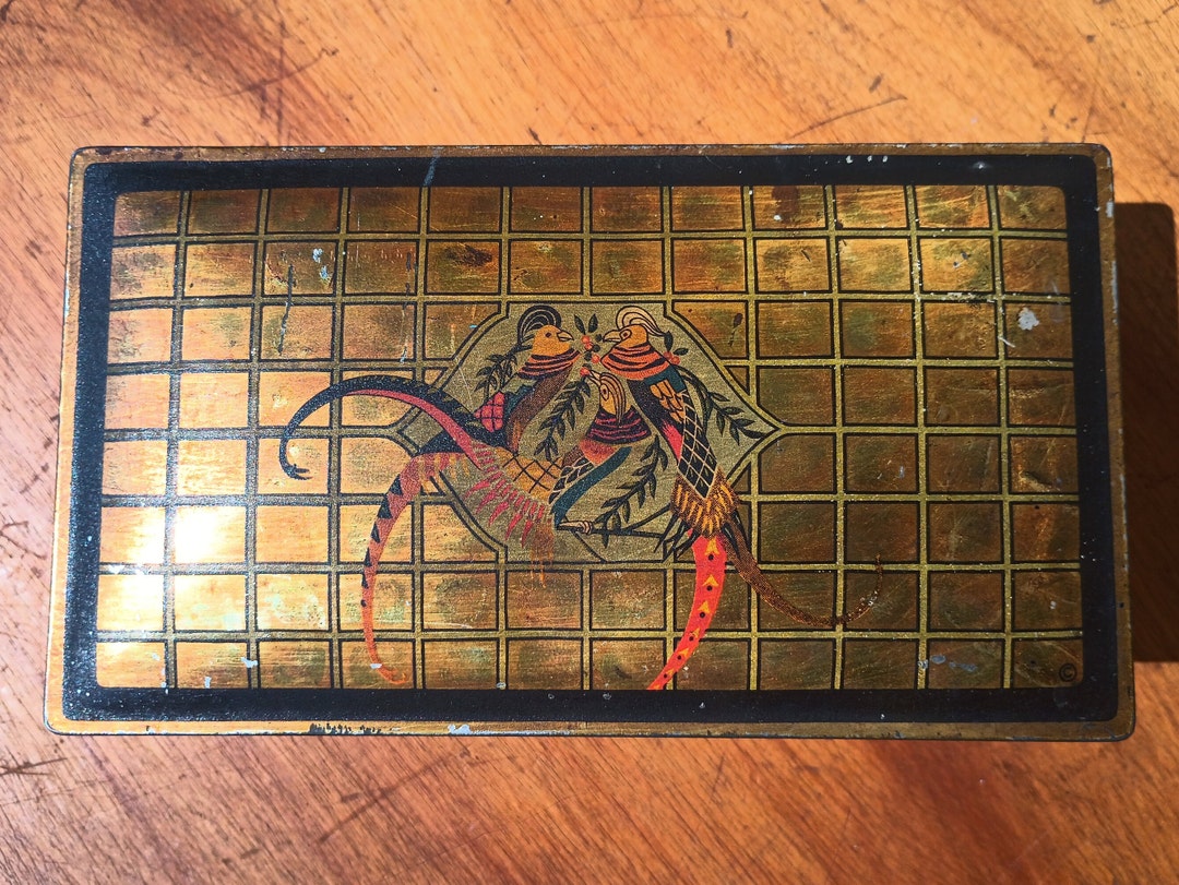 Vintage Canco Tin - Gold With Two Peacocks - Etsy