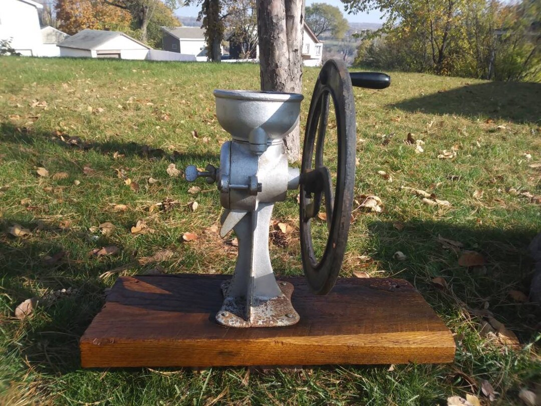Vintage Grinder With Refinished Wooden Base - Etsy
