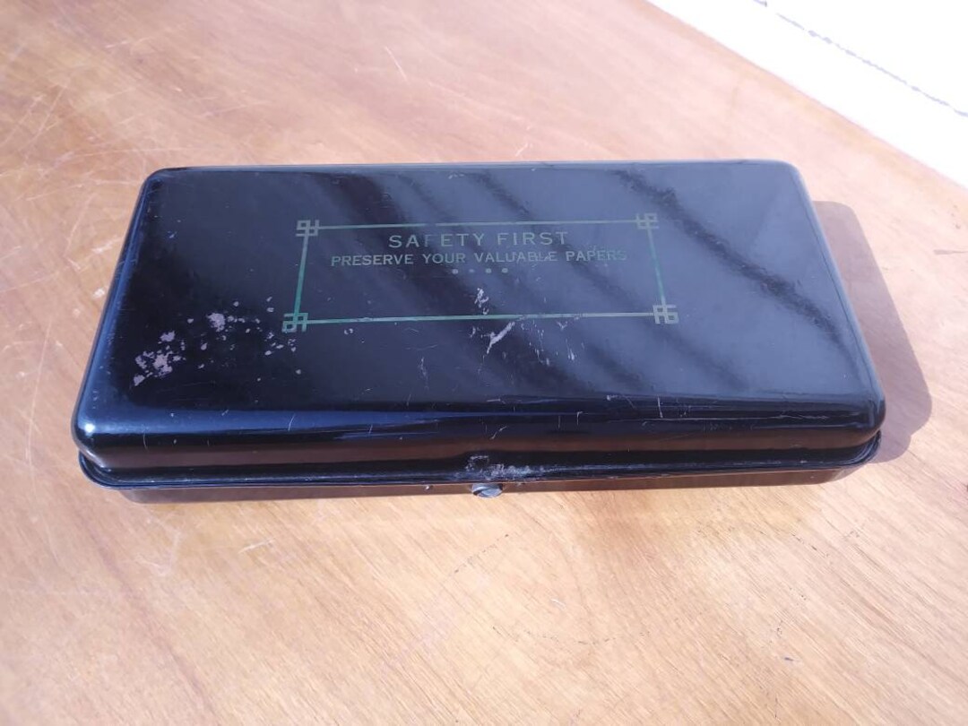 Small Glossy Black Vintage Metal Box for "valuable Papers" - Etsy