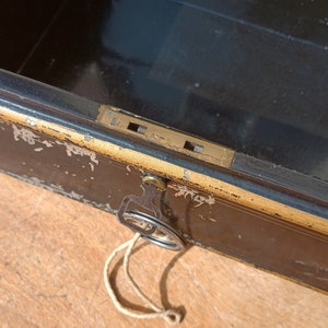 Vintage Locking Metal Box Black With Gold and Red Trim With Key - Etsy