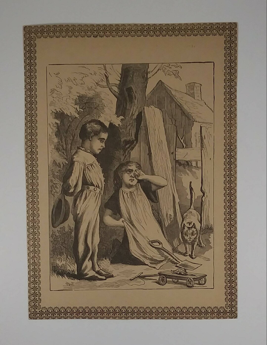 Vintage Original Print - Untitled - Girl Mourning Over Dead Bird With ...