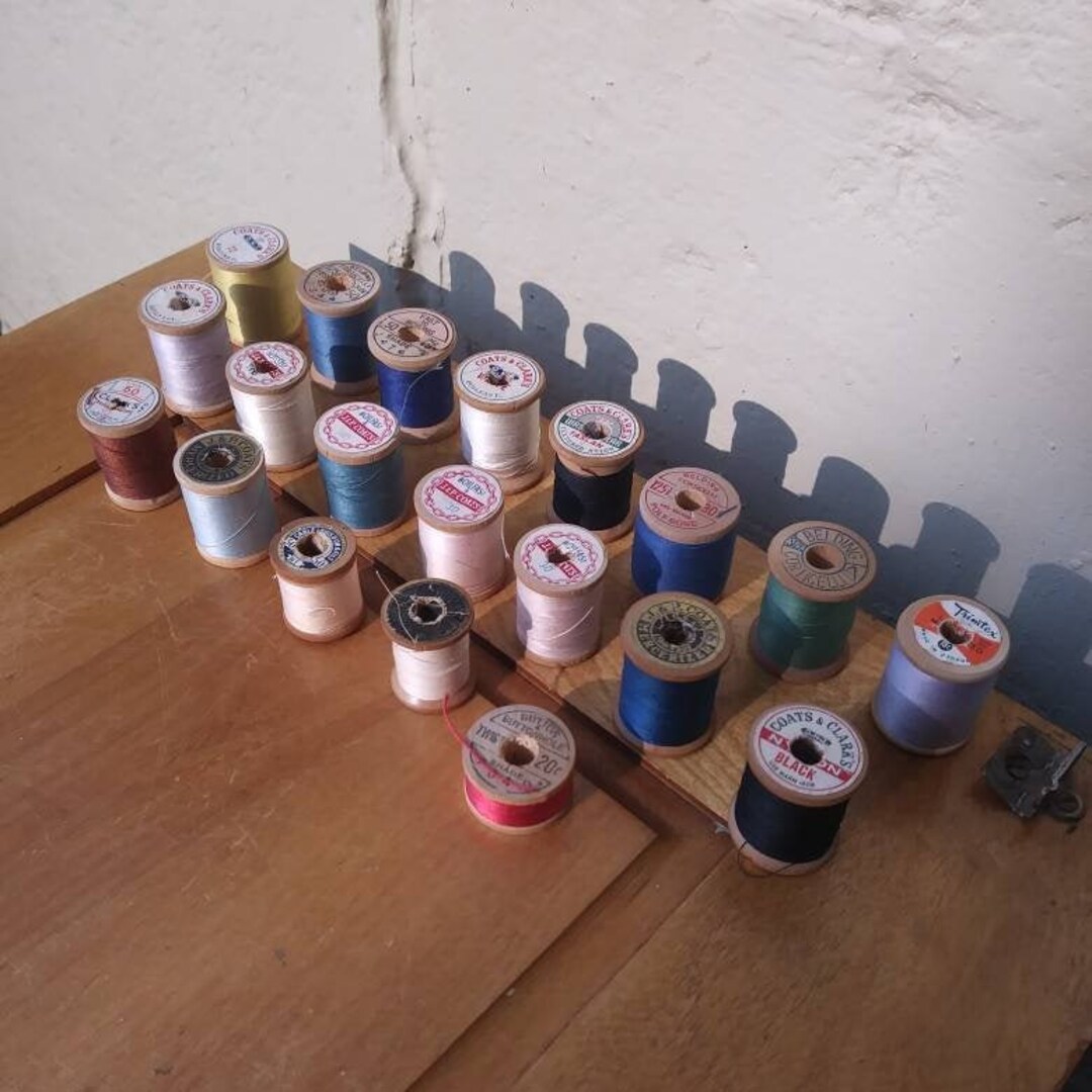 Group of Vintage Thread With Wooden Spools - Etsy