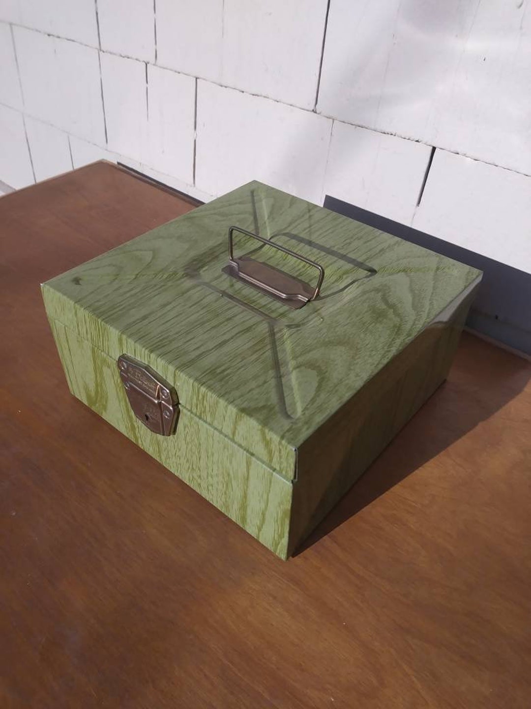 Vintage Lime Green Woodgrain "porta File" Metal Box - Etsy