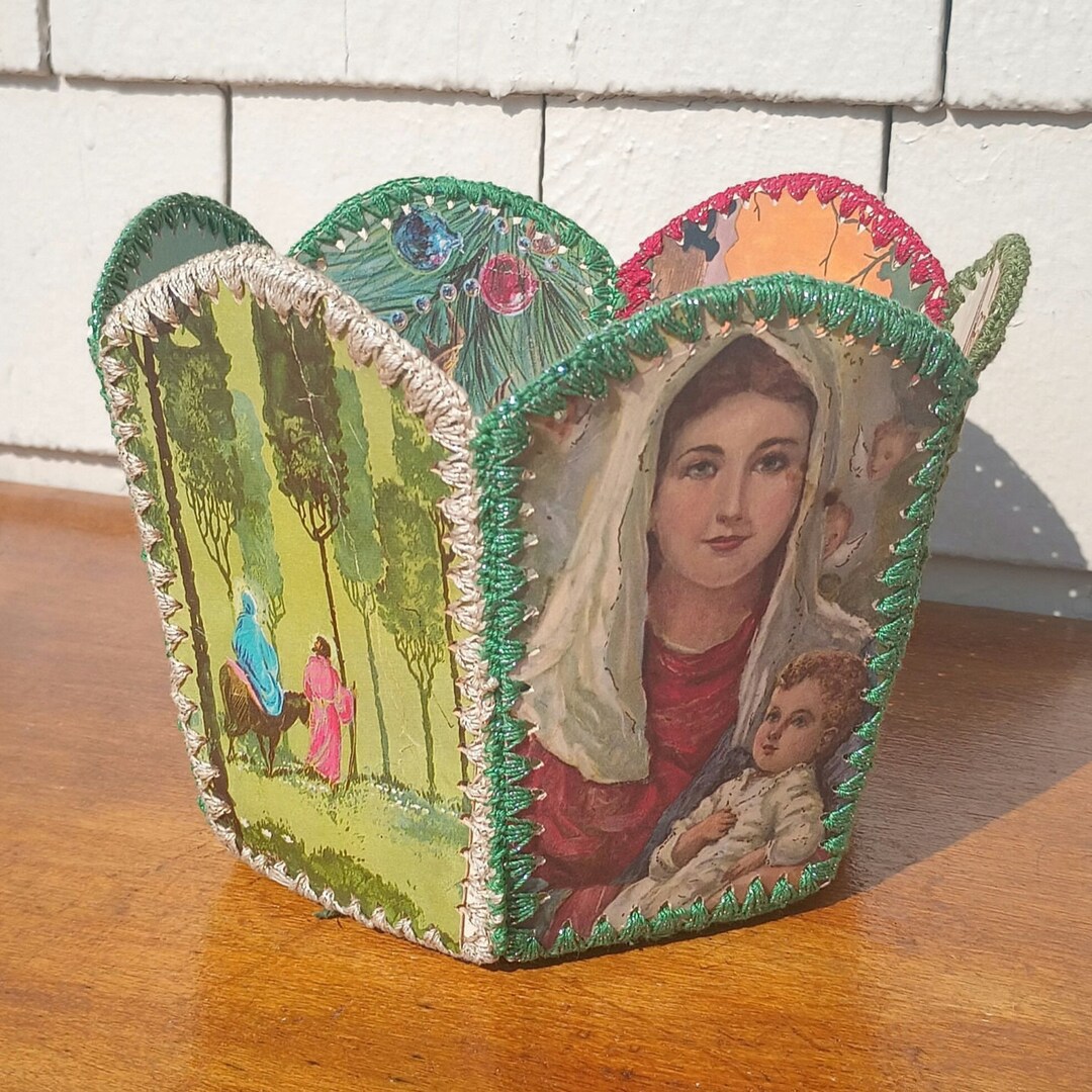 Vintage Paper Christmas Card Basket - Etsy