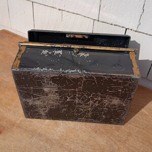 Vintage Locking Metal Box Black With Gold and Red Trim With Key - Etsy