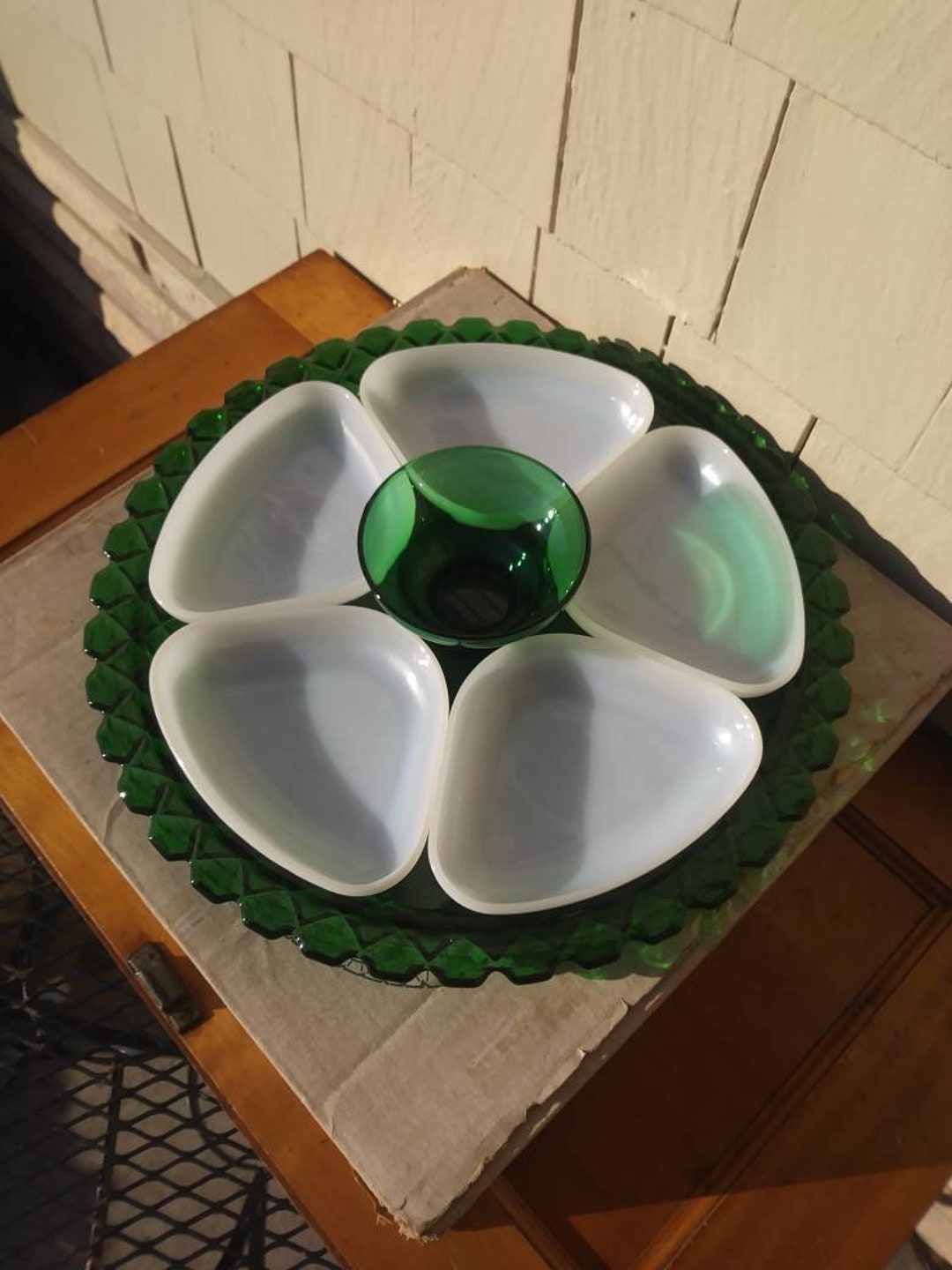 Vintage Green and White relish Service Set Anchor Hocking - Etsy