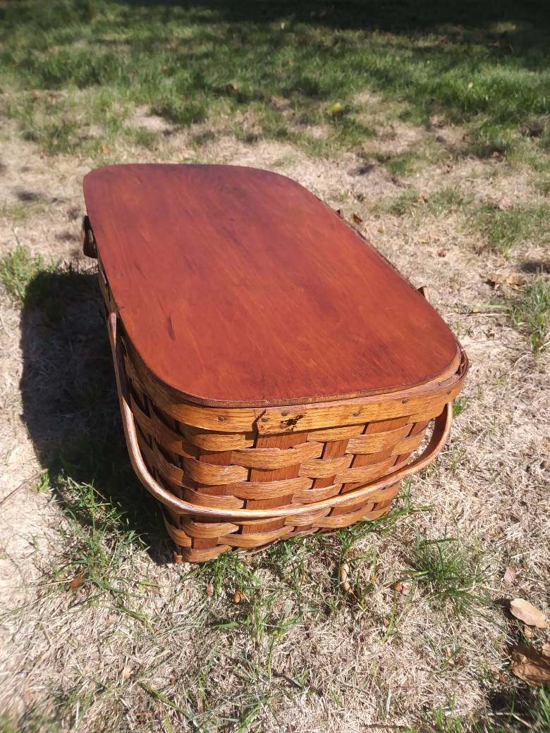 Vintage Shelton Woven Wood Picnic Basket - Beautiful Golden Oak - Etsy