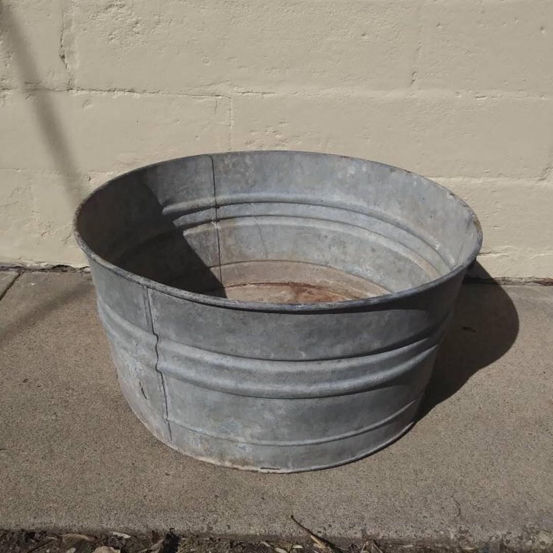 Large Vintage Round Galvanized Tub - Etsy