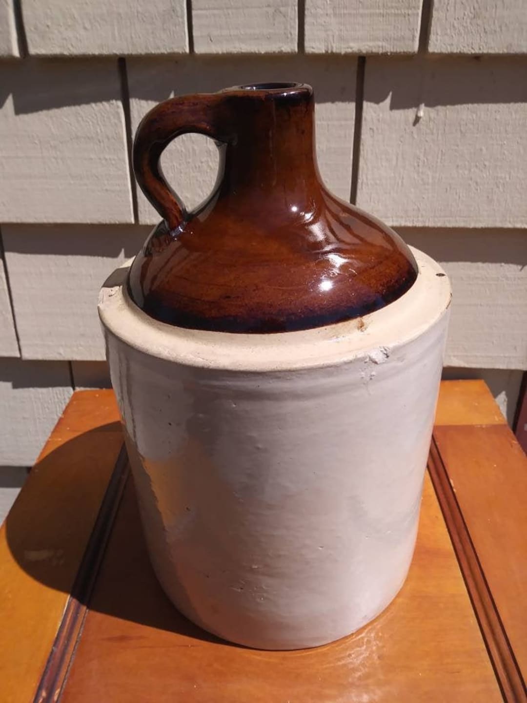 Vintage Stoneware Jug With Brown Top - Exceptional Color - Etsy