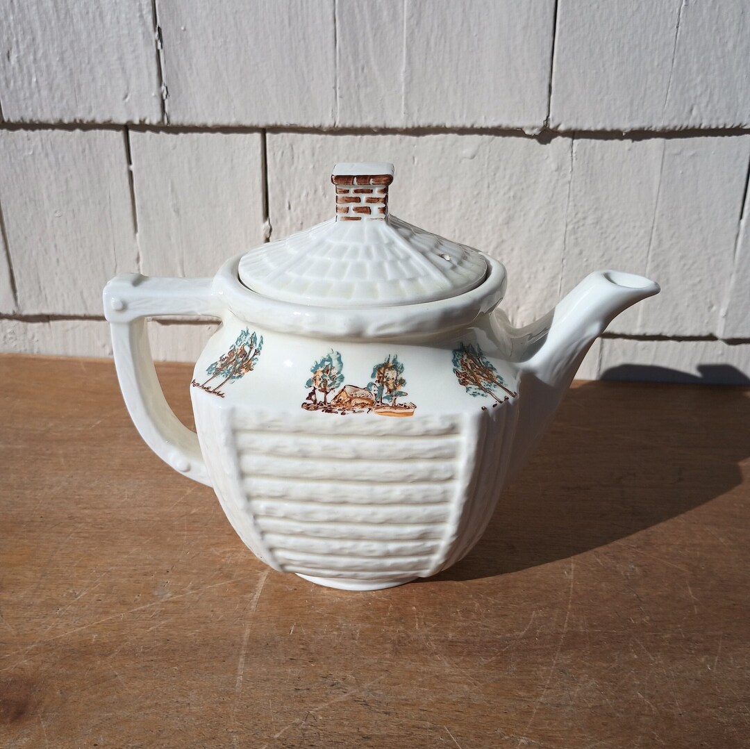Vintage Ceramic Teapot - Porcelier - Log Cabin Design - Etsy