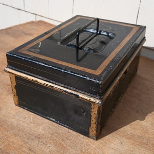 Vintage Locking Metal Box Black With Gold and Red Trim With Key - Etsy