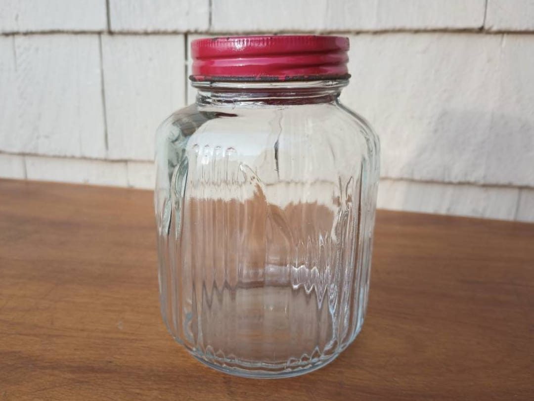 Vintage Jar With an Interesting Pattern and a Red Lid - Etsy