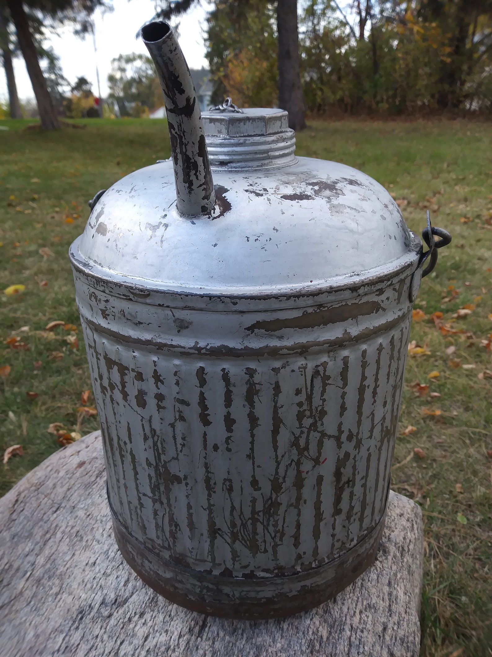 Vintage Silver Oil Can With Wooden Handle - Rustic, Farm or Industrial ...