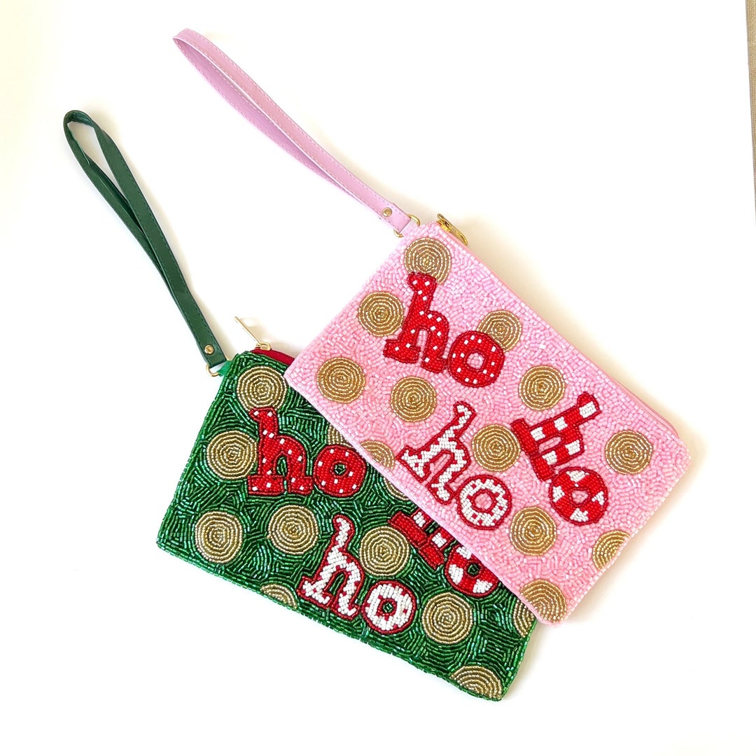 Ho Ho Ho Beaded Bags, Christmas Bags, Christmas Wristlets, Coin Purses ...