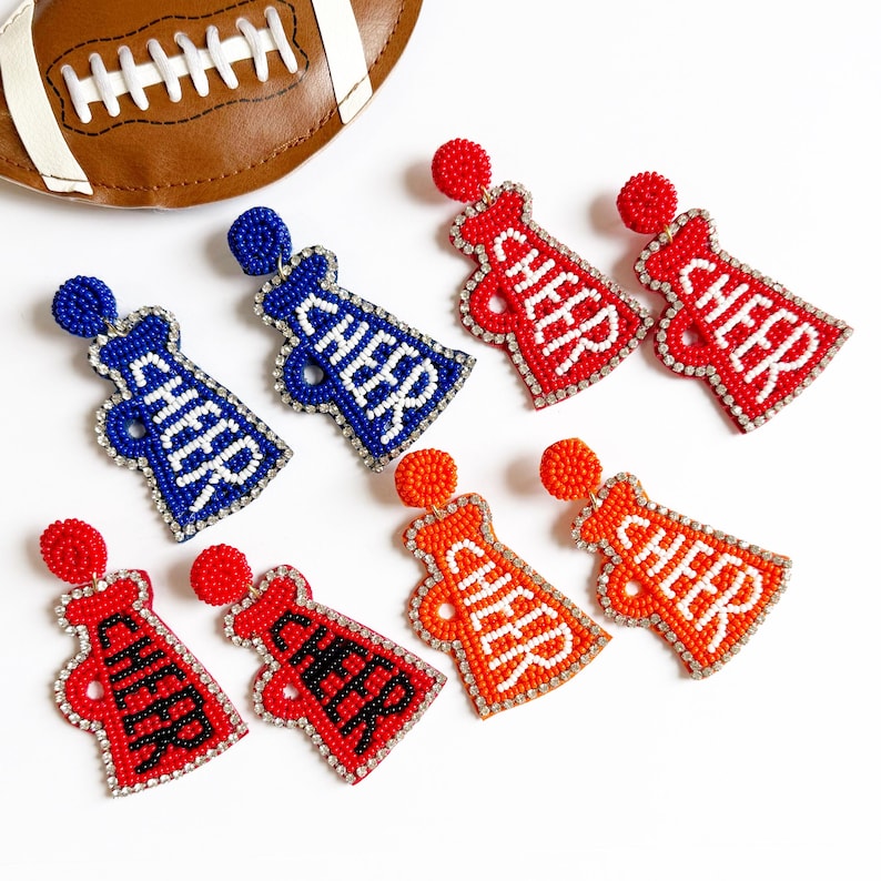 Beaded Megaphone Cheer Earrings: Cheerleader Gift - Etsy