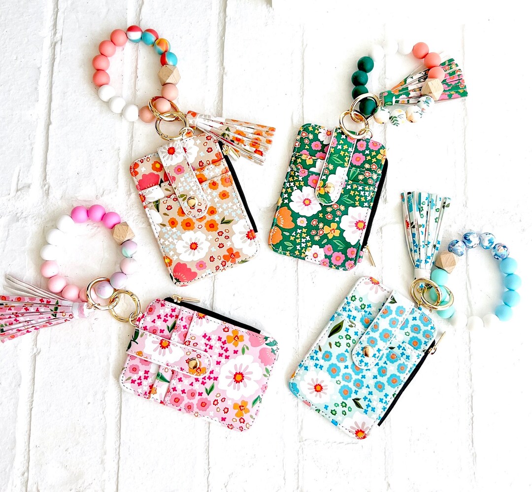 Floral Wristlet Keychain Wallet ID Holders, Wristlet ID Holders ...