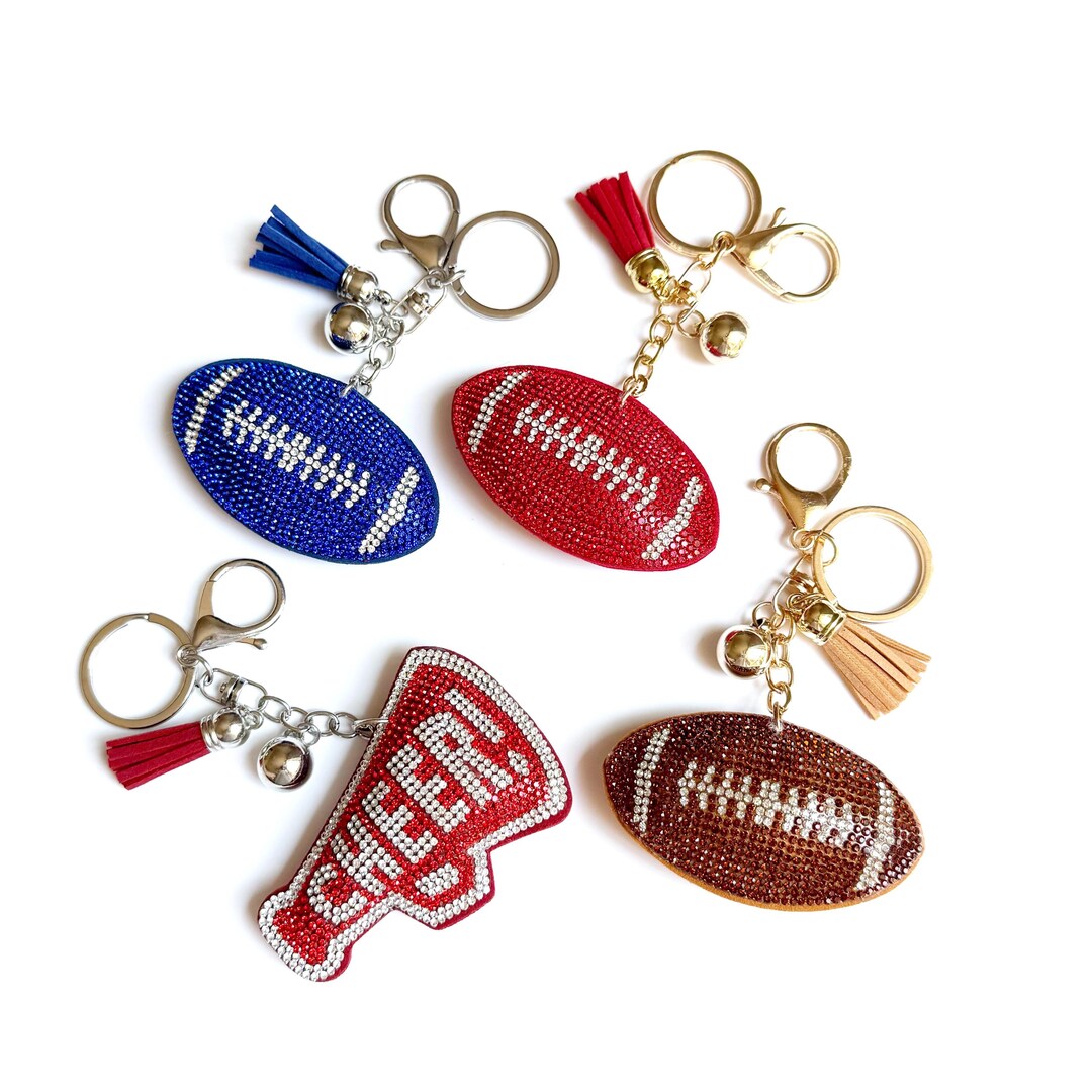 Rhinestone Football & Cheer Keychain: Gameday Bag Charm - Etsy