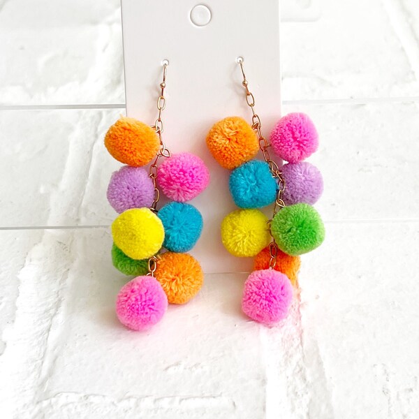 Pom Pom Earrings - Etsy
