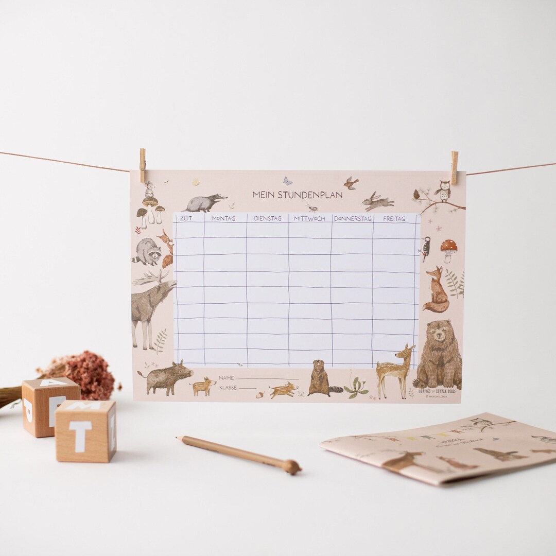 Timetable Forest Animals Blush; Elementary School; School Cone - Etsy