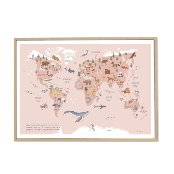 Pink World Map - Etsy