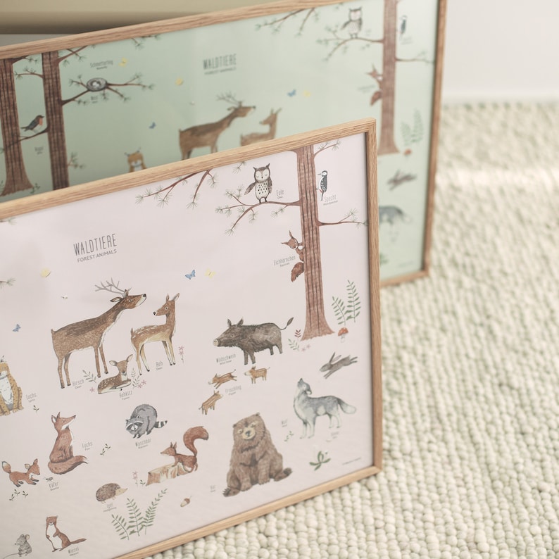 Poster Forest Animals Rose Hand-drawn, Gift Idea Children, Learning ...