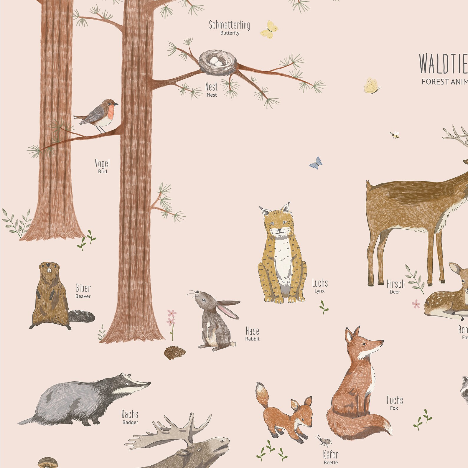Poster Forest Animals Rose Hand-drawn, Gift Idea Children, Learning ...