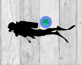 Scuba Diver Svg File Vector Diver Silhouette Swimming Clipart SVG Eps ...
