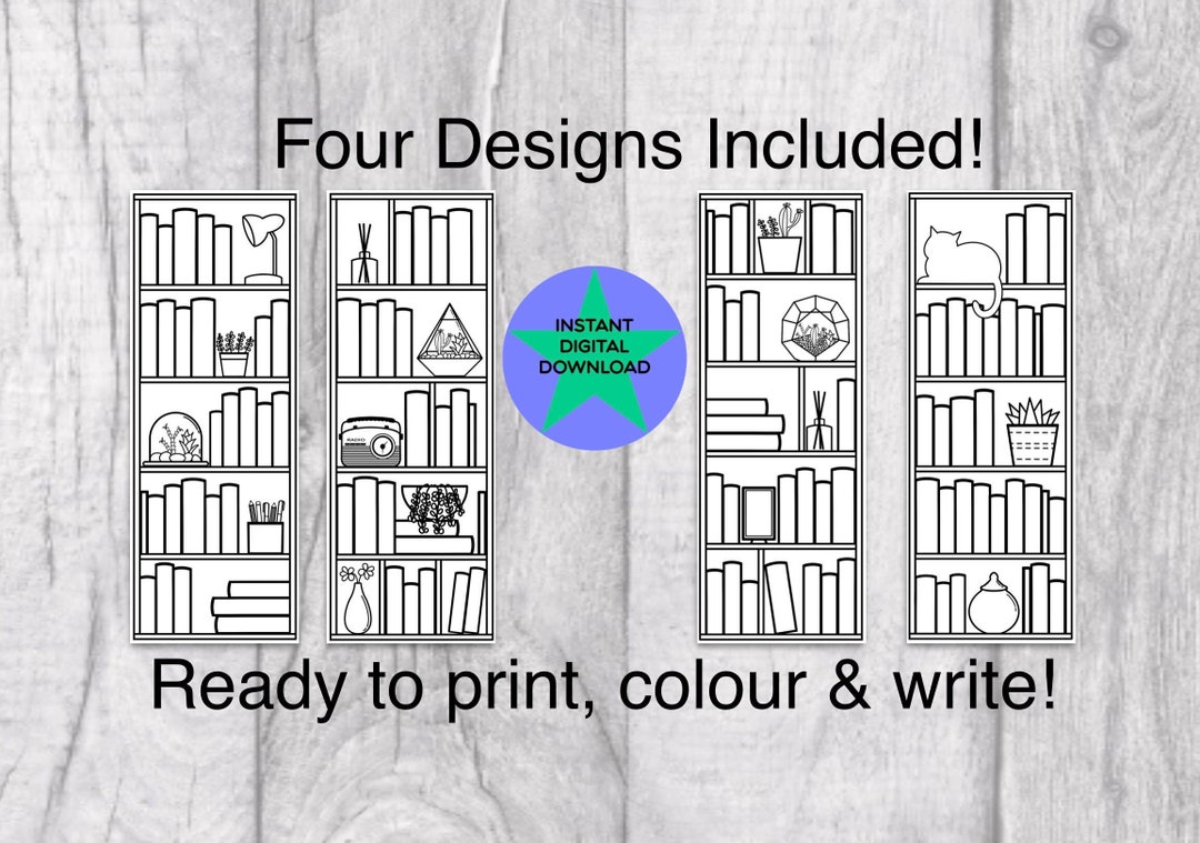 Printable Bookcase Bookmarks, Bookshelf Bookmark, Digital Bookmark ...