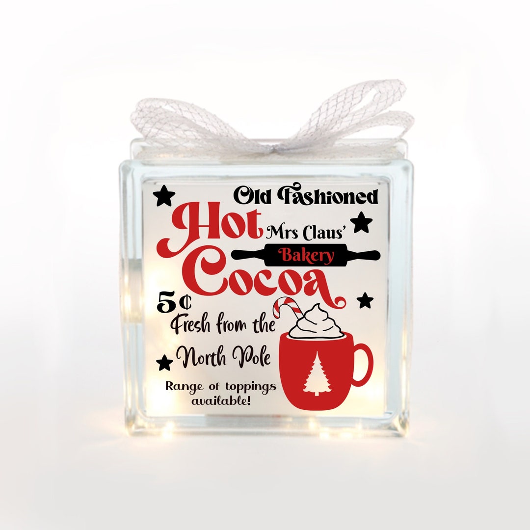 Hot Cocoa Design, Mrs Claus' Glass Block Design, Hot Chocolate, Retro ...