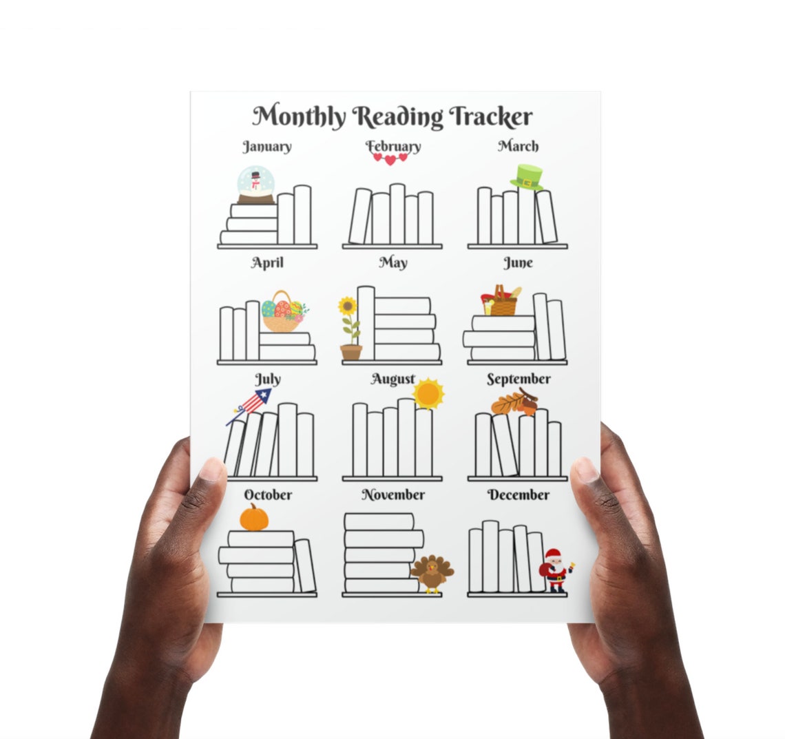 Printable Monthly Book Tracker, Bookshelf Diary (1 PDF & 1 PNG Files ...