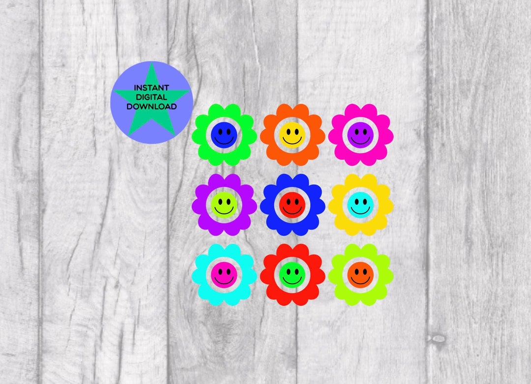 Retro Flower Smiley Face Png Smile Png Happy Face Png Neon - Etsy UK