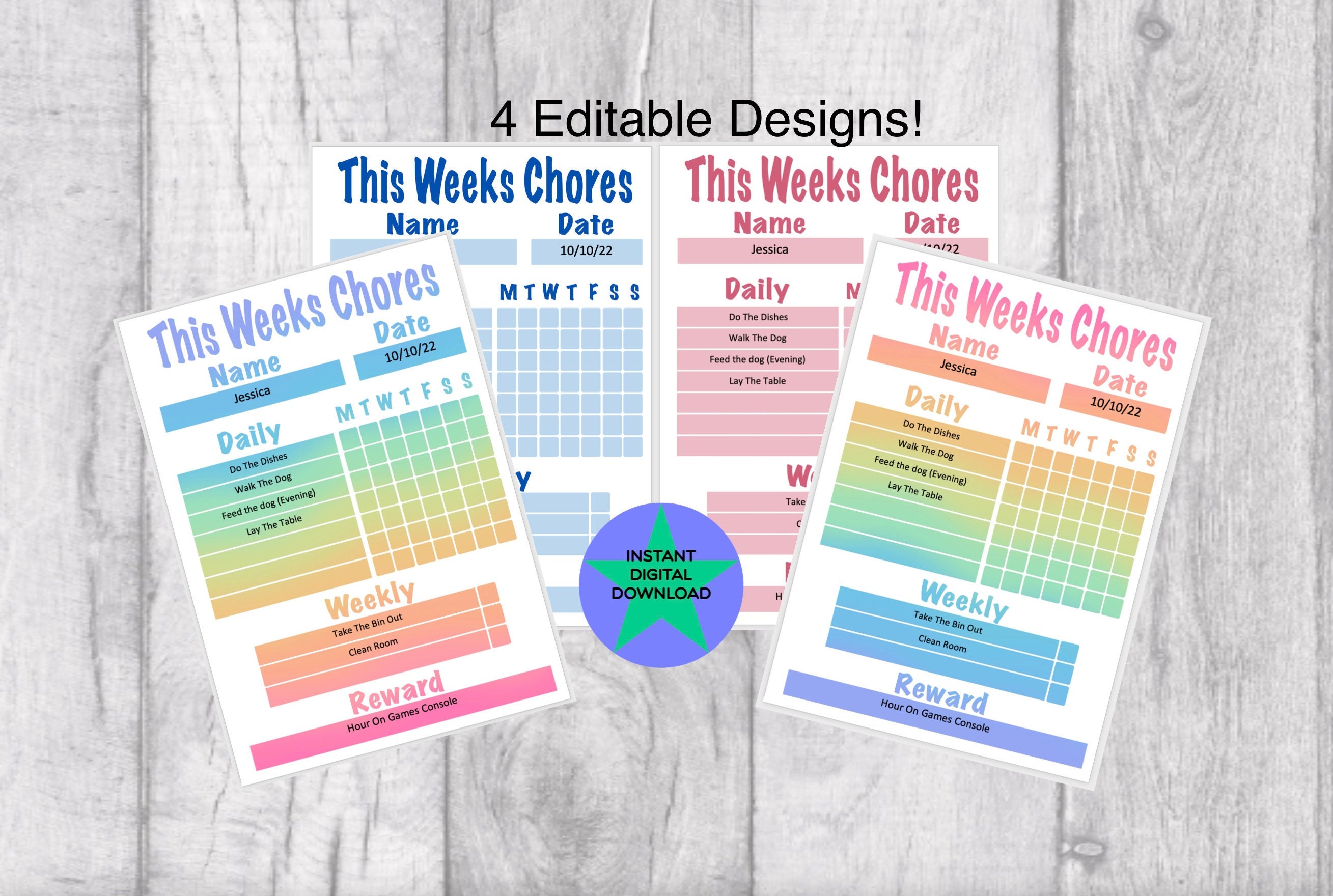 Weekly Printable Chore Chart Rewards Chart Kids Chore Chart - Etsy