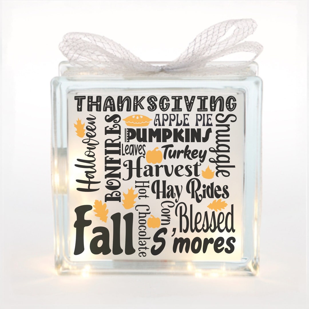 Fall Typography SVG, Word Art, Autumn Design, Glass Block Design ...