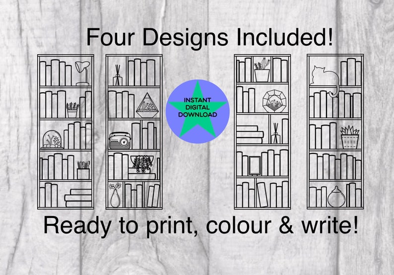 Printable Bookcase Bookmarks, Bookshelf Bookmark, Digital Bookmark ...